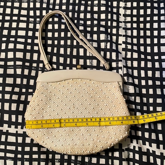 Bags | Vintage White Rattan Woven Purse Wbeaded Detail And Removable ...